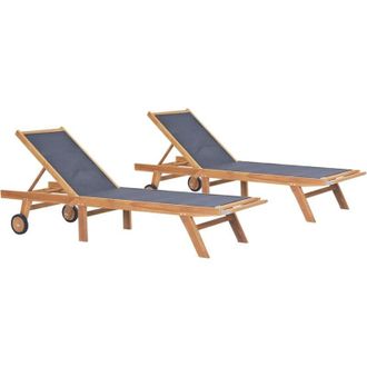 vidaXL Vidaxl - Sonnenliegen Klappbar mit Rollen 2 Stk. Teakholz Textilene