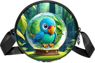 Generic Petit sac &agrave; bandouli&egrave;re rond pour femme, perroquet, boule de cristal, sac &agrave; bandouli&egrave;re avec fermeture &eacute;clair, bretelles r&eacute;glables, sac &agrave; main rond d&eacute;