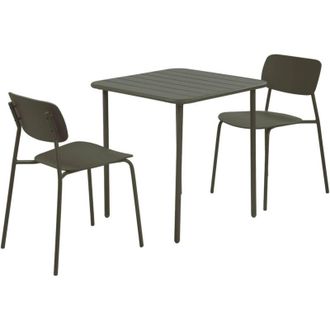 Sweeek Gartentisch aus Stahl + 2 St&uuml;hle
