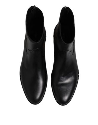 Dolce & Gabbana Mens Black Leather Logo Ankle Boots Studded Shoes Calf