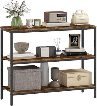 HOMCOM Console &agrave; 3 niveaux, table dappoint avec cadre en m&eacute;tal, &eacute;tag&egrave;re en m&eacute;tal pour petit espace, entr&eacute;e, couloir, salon, 101 x 35 x 80 cm, marron rustique