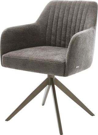 DELIFE Esszimmerstuhl Greg-Flex Kreuzgestell breit Effektfinish Titan Bouclé Soft Schlamm 360° drehbar Wippfunktion Taschenfederkern