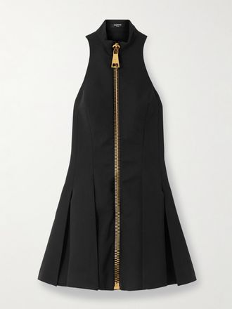 Balmain Minikleid Aus Grain De Poudre Aus Wolle Mit Rei&szlig;verschluss Und Falten - Schwarz