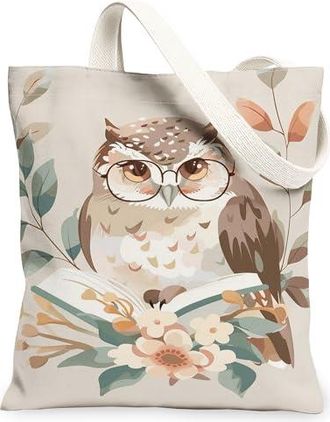 Generic Sacs fourre-tout en toile motif hibou artistique, motif floral vintage, l&eacute;gers, lavables et r&eacute;utilisables pour le printemps, les voyages en plein air 