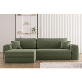 KAISER Ecksofa mit Schlaffunktion und Stauraum f&uuml;r Bettzeug, L-f&ouml;rmiges Sofa,Capri Stoff Poso Hellgr&uuml;n Links