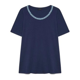 Fiorella Rubino Baumwoll-T-Shirt mit Applikation am Ausschnitt - - Tops - Damen - Blau - XL