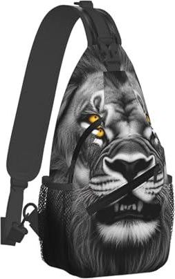 Generic Antivol Sacoche Homme Bandouliere Art de lion dr&ocirc;le et en col&egrave;re Sacs &agrave; Bandouli&egrave;re Casual Sac Poitrine pour Homme Femme Randonn&eacute;e