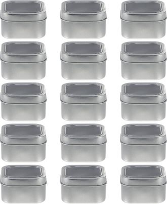 Valiclud 15 St&uuml;ck Quadratische Metalldosen 4 Unzen mit Transparentem Fensterdeckel Blechbeh&auml;lter zur Kerzenherstellung und Aufbewahrung von Salben Bpa Frei Wie