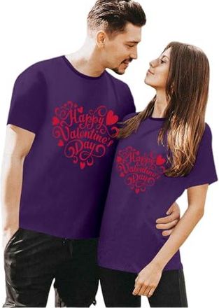 Generic T-shirt d&eacute;contract&eacute; &agrave; col rond pour femme pour la Saint-Valentin 2026 | Haut &agrave; manches courtes pour plus de confort et de style, violet, XXL