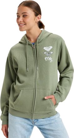 Roxy Womens SURF Stoked Zipped Brushed Sweatshirt, Oil Green, XL