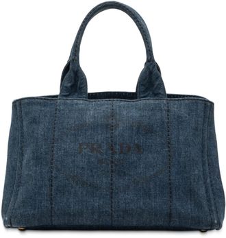 Prada Hobo Bags - Small Denim Canapa Logo Satchel - Gr. unisize - in Blau - f&uuml;r Damen