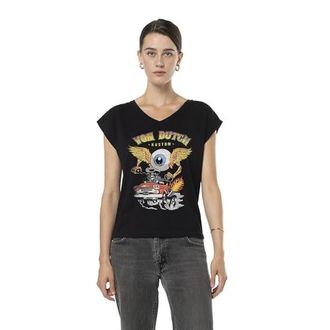 Von Dutch Tee Shirt Femme 100% Coton T Shirt Manches Courtes Femme, R&eacute;gular Col V, Noir Taille S