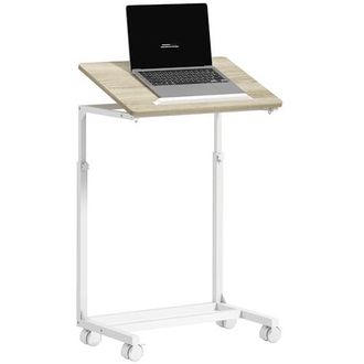 HOMCOM Table dappoint avec roulettes, Bout de canap&eacute; en Forme de C r&eacute;glable en Hauteur avec Plateau inclinable, Bureau Mobile Portable pour Salon, Chambre &agrave; 