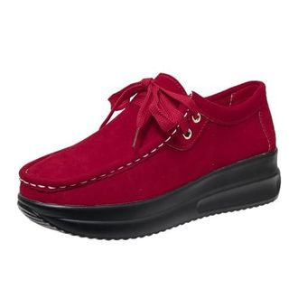 Generic Mocassins pour femme - Coupe large - Style d&eacute;contract&eacute; - Chaussures &eacute;l&eacute;gantes &agrave; lacets - Bout rond - Couleur unie - Talon compens&eacute; - Confortables - Ch