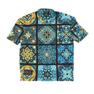 Dolly Noire Blau gemustertes Oversize Kurzarmhemd - - Shirts - Herren - Mehrfarbig - S