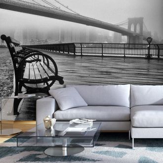 Artgeist Fotomurale - A Foggy Day On The Brooklyn Bridge - 400x280