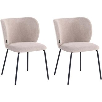 Beliani Lot de 2 Chaises de Salle &agrave; Manger R&eacute;tro en Tissu Base en M&eacute;tal Rembourr&eacute;es sans Accoudoirs Taupe Calera
