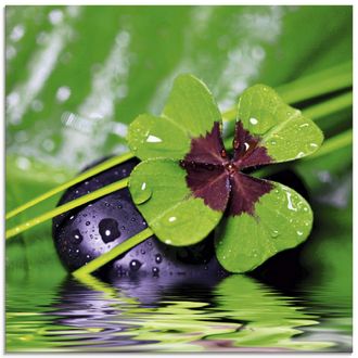 Artland ARTland Wanddeko Glasbilder Wandbild Glas Bild einteilig Quadratisch Wellness Zen Entspannung Kleebatt Wasser Gräser Pflanze Grün T5TO