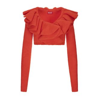 Diesel Oranger Cardigan mit Mega R&uuml;sche - - Knitwear - Damen - Orange - 2XS