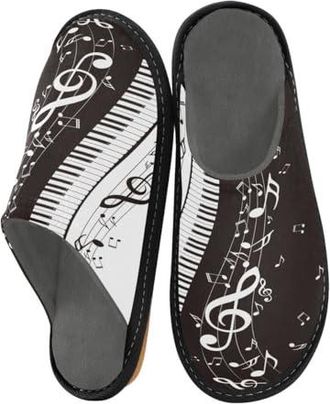 HMZXZ Pantoufles rétro avec notes de musique pour homme et femme - Chaussons dintérieur pour la maison, la chambre à coucher, les voyages, multicolore, 42/4