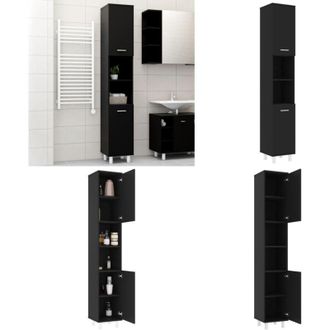 vidaXL Vidaxl - Badezimmerschrank Schwarz 30x30x179 cm Holzwerkstoff - Badezimmerm&ouml;bel - Schrank - Holzschrank - Badschrank - Stauraum - Home & Living