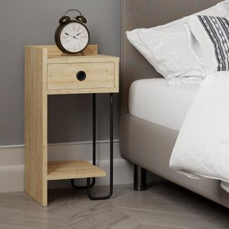Decortie Decortie Sirius Table de chevet moderne avec 1 tiroir &eacute;tag&egrave;re ouverte Module gauche Ch&ecirc;ne Largeur 32cm