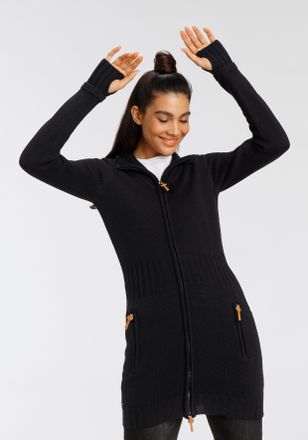 Kangaroos Kapuzenstrickjacke KANGAROOS, Damen, Gr. 32/34, schwarz, Strick, Obermaterial: 50% Baumwolle, 50% Polyacryl, kontrastfarbene Details, unifarben, figur