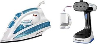 Russell Hobbs Bundle Set: Russell Hobbs Bügeleisen [2600W, 70 g/min Dampf, 210 g Extra-Dampfstoß] Dampfbügeleisen 20562-56 + Dampfglätter [klappbar, platzsparende K