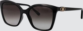 Ferragamo Lunettes de soleil ail-de-chat en ac&eacute;tate avec d&eacute;tail Gancini