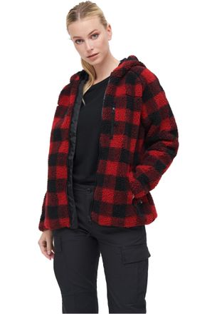 Brandit TEDDYFLEECE JACKE MIT KAPUZE DAMEN WINTERJACKE JAGD OUTDOOR FLEECEJACKE, Gr&ouml;&szlig;e:XS, Farbe:Rot-Schwarz