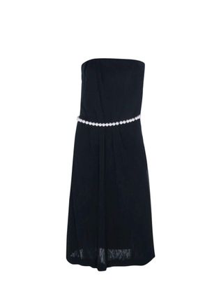 Chanel Black Strapless Faux Pearl Belt Detail Dress Size S