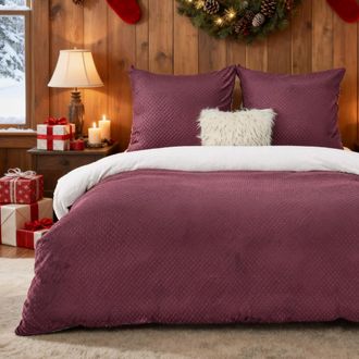 Bedsure Flauschige Bettw&auml;sche 200x200 Weinrot - Winter Bettbezug Fleece mit 2 Kissenbez&uuml;ge 80x80 cm, Warme Bettw&auml;sche-Sets mit Rei&szlig;verschluss, Kuschel Waffelp