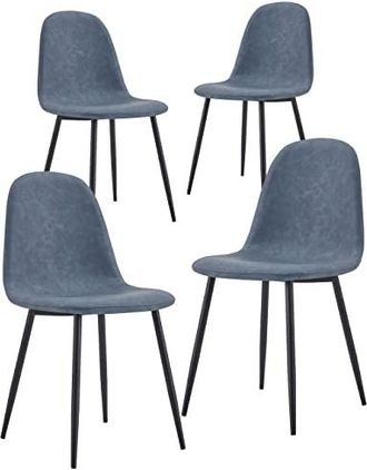 Brigros WeHome 4er Set Kunstleder-Stühle Schöne Metallbeine und Stoffsitz, geeignet für Esszimmer, Wohnzimmer, Bar, Wartezimmer, Büro, Moderne Räume (Blau, Ku