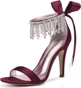 Generic Chaussures De Mariage Escarpins Femme Sandales Mari&eacute;e Bride Cheville Dress F&ecirc;te Aiguille Talon10.5CM,Burgundy,36 EU