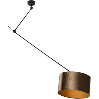 QAZQA H&auml;ngelampe Schwarz mit bronzefarbenem Samtschirm 35cm - Blitz
