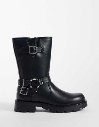 Glamorous bottines style motard mi-hautes noires