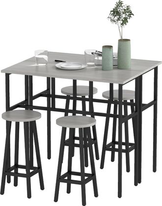 HOMCOM 6-teilig Essgruppe 2 Bistrotisch mit 4 St&uuml;hlen Hocker Bartisch Set Esszimmergruppe Sitzgruppe im Industrial Design Barhocker-Set f&uuml;r Wohnzimmer Esszim