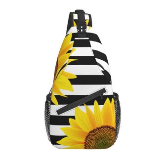 AOOEDM Sunflower with Black White Stripes Cross Chest Bag Diagonally Sling Backpack Crossbody Shoulder Bag Travel Hiking Daypacks for Men Women