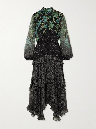 Saloni Jolie-c Asymmetrisches Maxikleid Aus Bedrucktem Seiden-georgette Mit Stufen - Mehrfarbig