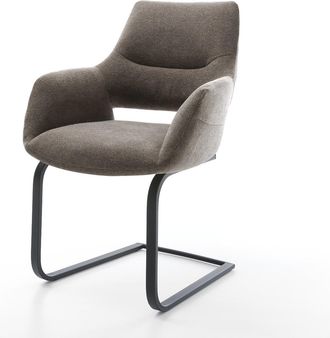 DELIFE Freischwinger Yago-Flex mit Armlehnen Strukturstoff Soft Taupe Freischwinger flach Schwarz Taschenfederkern, Esszimmerst&uuml;hle
