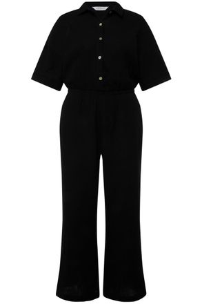 STUDIO UNTOLD Damen große Größen Übergrößen Plus Size Jumpsuit, Musselin, elastische Taille, Halbarm, weites Bein schwarz 50+ 830007100-50+
