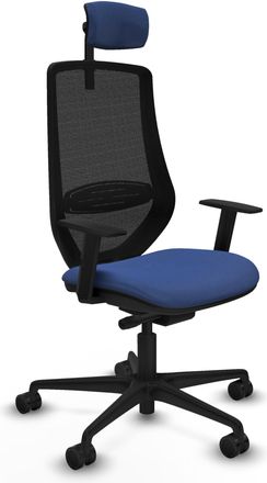 Piqueras y Crespo Ergonomischer Computerstuhl mit 1D-Armen, h&ouml;henverstellbare Lendenwirbelst&uuml;tze und Kopfteil, h&ouml;henverstellbar und neigbar, Schwarz/Marineblau