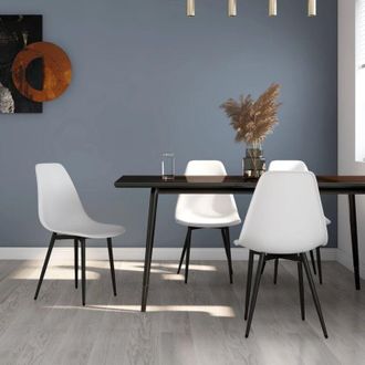 vidaXL Vidaxl - Lot de 4 chaises &agrave; manger blanches - Polypropyl&egrave;ne et m&eacute;tal - Dossier incurv&eacute; ergonomique - Hauteur dassise 47 cm