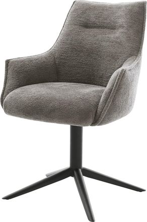 DELIFE Esszimmerstuhl Alja-Flex mit Armlehnen Fu&szlig;kreuz Schwarz Boucl&eacute; Soft Schlamm 360&deg; drehbar Wippfunktion Taschenfederkern