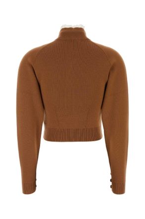 Chlo&eacute; Womens Lace-Trimmed Wool Sweater Brown