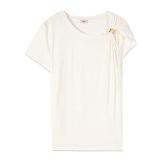 Oltre Einseitig schulterfreies T-Shirt mit Metallaccessoire - - Blouses & Shirts - Damen - Wei&szlig; - 2XL