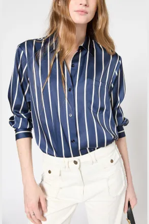 Gerard Darel Chemise satin&eacute;e &agrave; rayures - UDELIA - Marine