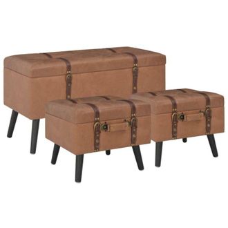 vidaXL Vidaxl - Tabourets de rangement lot de 3 Marron Similicuir
