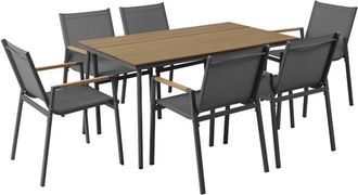 Oviala Ensemble table de jardin ovale 150x90 cm et 6 chaises gris anthracite
