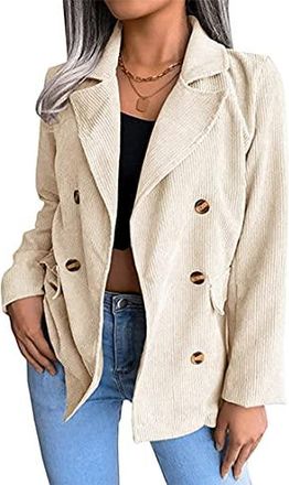 TOMWELL Femmes Manteau daffaires Velours C&ocirc;tel&eacute; avec Boutons Col Revers Manches Longues Blazers Veste de Costume Couleur Unie Bureau Travail Mode &Eacute;l&eacute;gant Slim